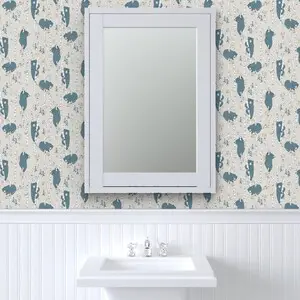 Spoonflower Birch Bears Blue Small Bear Forest Woodland Baby Traditional Wallpaper - Gray,blue