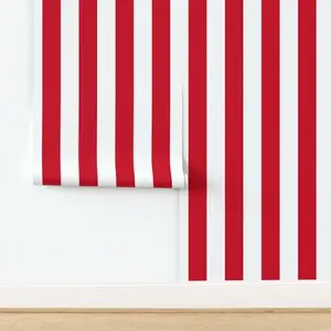 Spoonflower Carnival Inch Stripes Circus Tent Fair Striped Custom Pre-pasted Wallpaper - Red