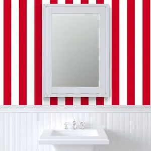 Spoonflower Carnival Inch Stripes Circus Tent Fair Striped Custom Pre-pasted Wallpaper - Red