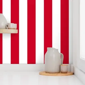Spoonflower Carnival Inch Stripes Circus Tent Fair Striped Custom Pre-pasted Wallpaper - Red