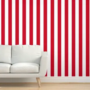 Spoonflower Carnival Inch Stripes Circus Tent Fair Striped Custom Pre-pasted Wallpaper - Red