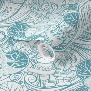 Spoonflower Winter Toile De Jouy Custom Pre-pasted Wallpaper - Blue