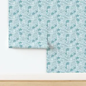 Spoonflower Winter Toile De Jouy Custom Pre-pasted Wallpaper