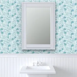 Spoonflower Winter Toile De Jouy Custom Pre-pasted Wallpaper