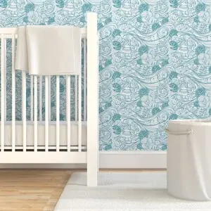 Spoonflower Winter Toile De Jouy Custom Pre-pasted Wallpaper