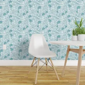 Spoonflower Winter Toile De Jouy Custom Pre-pasted Wallpaper