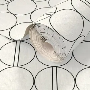 Spoonflower Core Large White With Black Lines 100% Natural Sisal Grasscloth Wallcovering - White,gray
