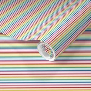 Spoonflower Stripes Horizontal Colorful Custom Pre-pasted Wallpaper - Rainbow
