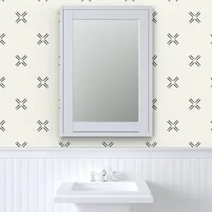 Spoonflower Cross Onyx On Bone Trendy Mud Cloth Custom Pre-pasted Wallpaper - Gray