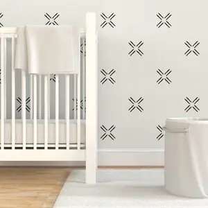 Spoonflower Cross Onyx On Bone Trendy Mud Cloth Custom Pre-pasted Wallpaper - Gray