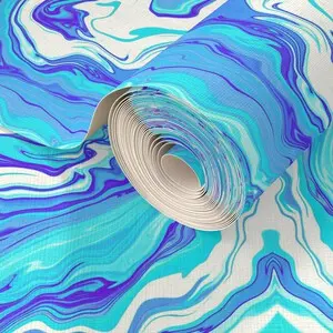 Spoonflower Tie Dye Turquoise Wave Blue Ocean Liquid 100% Natural Sisal Grasscloth Wallcovering - Turquoise,blue