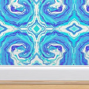 Spoonflower Tie Dye Turquoise Wave Blue Ocean Liquid 100% Natural Sisal Grasscloth Wallcovering - Turquoise,blue