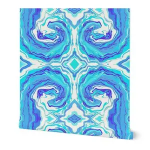 Spoonflower Tie Dye Turquoise Wave Blue Ocean Liquid 100% Natural Sisal Grasscloth Wallcovering - Turquoise,blue