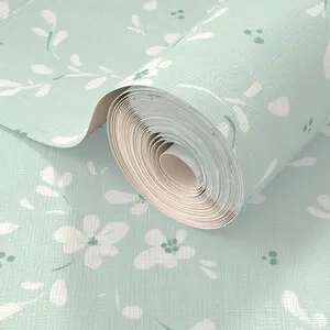 Spoonflower Sage And Bloom 100% Natural Sisal Grasscloth Wallcovering - Sage,green