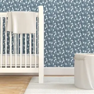 Spoonflower Rain Water Umbrella Weather Parasol Shower Custom Pre-pasted Wallpaper - Blue