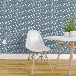 Spoonflower Rain Water Umbrella Weather Parasol Shower Custom Pre-pasted Wallpaper - Blue