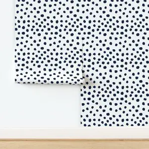 Spoonflower Dot Blue Dots Navy Custom Pre-pasted Wallpaper