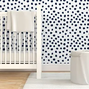 Spoonflower Dot Blue Dots Navy Custom Pre-pasted Wallpaper