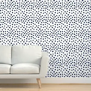 Spoonflower Dot Blue Dots Navy Custom Pre-pasted Wallpaper
