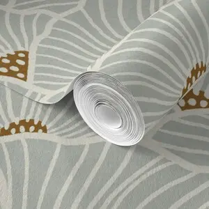 Spoonflower Flowers Petal Geometric Lines Neutral Shells 100% Natural Sisal Grasscloth Wallcovering Gray