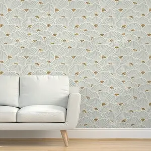 Spoonflower Flowers Petal Geometric Lines Neutral Shells 100% Natural Sisal Grasscloth Wallcovering - Gray