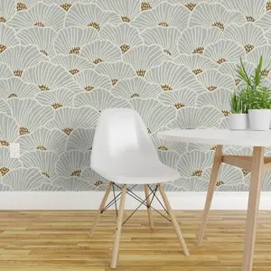 Spoonflower Flowers Petal Geometric Lines Neutral Shells 100% Natural Sisal Grasscloth Wallcovering - Gray
