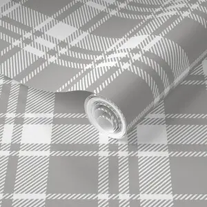 Spoonflower Fall Plaid Grey And White Tartan Little Arrow Custom Removable Wallpaper - Gray