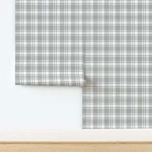 Spoonflower Fall Plaid Grey And White Tartan Little Arrow Custom Removable Wallpaper