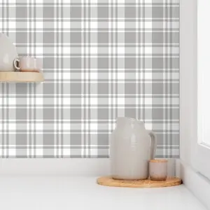 Spoonflower Fall Plaid Grey And White Tartan Little Arrow Custom Removable Wallpaper