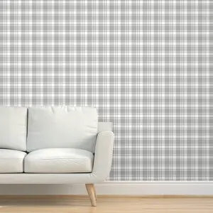 Spoonflower Fall Plaid Grey And White Tartan Little Arrow Custom Removable Wallpaper