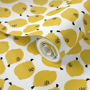 Spoonflower Lemon Lemons Fruit Fruits Citrus Custom Pre-pasted Wallpaper