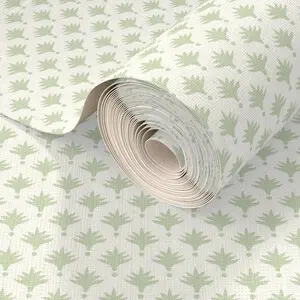 Spoonflower Tiny Palm Celadon On 100% Natural Sisal Grasscloth Wallcovering - White