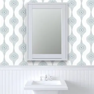 Spoonflower Moroccan Blue White Dusty Drawn Custom Pre-pasted Wallpaper - Blue,gray