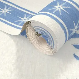 Spoonflower Tulip Indienne Stripe Cornflower White 100% Natural Sisal Grasscloth Wallcovering - Blue