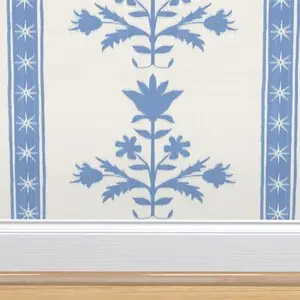 Spoonflower Tulip Indienne Stripe Cornflower White 100% Natural Sisal Grasscloth Wallcovering - Blue