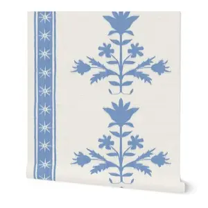 Spoonflower Tulip Indienne Stripe Cornflower White 100% Natural Sisal Grasscloth Wallcovering - Blue