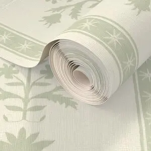 Spoonflower Tulip Indienne Stripe Light Soft Tree On Cream 100% Natural Sisal Grasscloth Wallcovering - Green