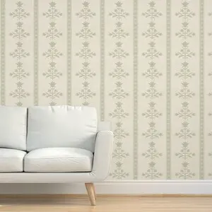 Spoonflower Tulip Indienne Stripe Light Soft Tree On Cream 100% Natural Sisal Grasscloth Wallcovering - Green
