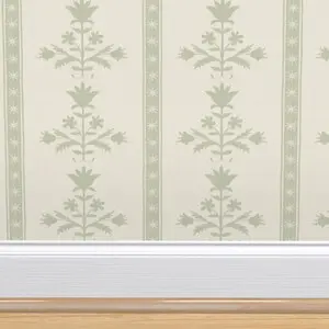 Spoonflower Tulip Indienne Stripe Light Soft Tree On Cream 100% Natural Sisal Grasscloth Wallcovering - Green