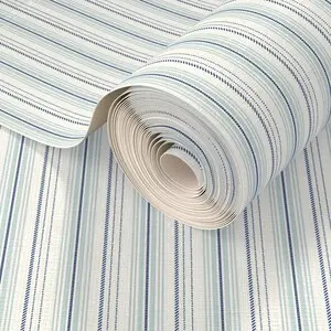 Spoonflower Toulouse French Ticking ~ Blue And White Vow 100% Natural Sisal Grasscloth Wallcovering Blue,white
