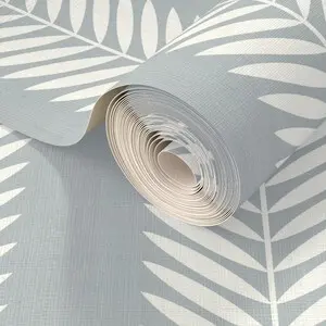 Spoonflower Laurel Leaf Quiet Blue And White 100% Natural Sisal Grasscloth Wallcovering Blue