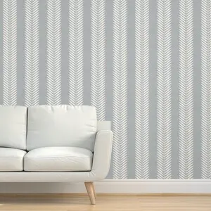 Spoonflower Laurel Leaf Quiet And White 100% Natural Sisal Grasscloth Wallcovering - Blue