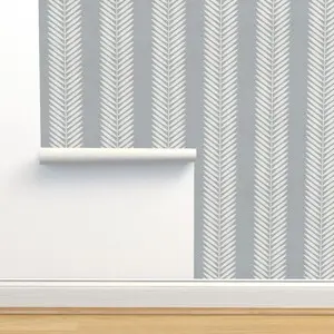 Spoonflower Laurel Leaf Quiet And White 100% Natural Sisal Grasscloth Wallcovering - Blue