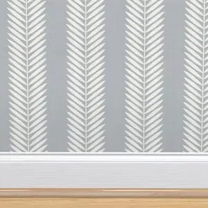 Spoonflower Laurel Leaf Quiet And White 100% Natural Sisal Grasscloth Wallcovering - Blue