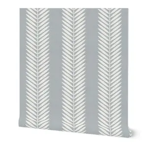 Spoonflower Laurel Leaf Quiet And White 100% Natural Sisal Grasscloth Wallcovering - Blue