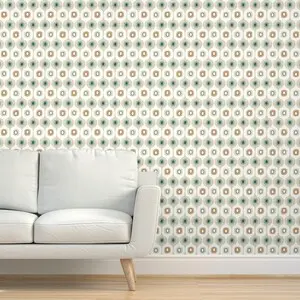 Spoonflower Teal Orange Modern Tan Custom Pre-pasted Wallpaper