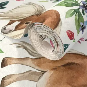 Spoonflower Floral Pony 100% Natural Sisal Grasscloth Wallcovering - Red