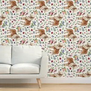Spoonflower Floral Pony 100% Natural Sisal Grasscloth Wallcovering