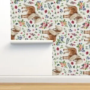 Spoonflower Floral Pony 100% Natural Sisal Grasscloth Wallcovering