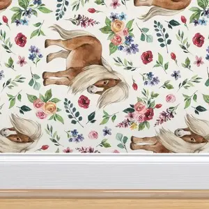 Spoonflower Floral Pony 100% Natural Sisal Grasscloth Wallcovering